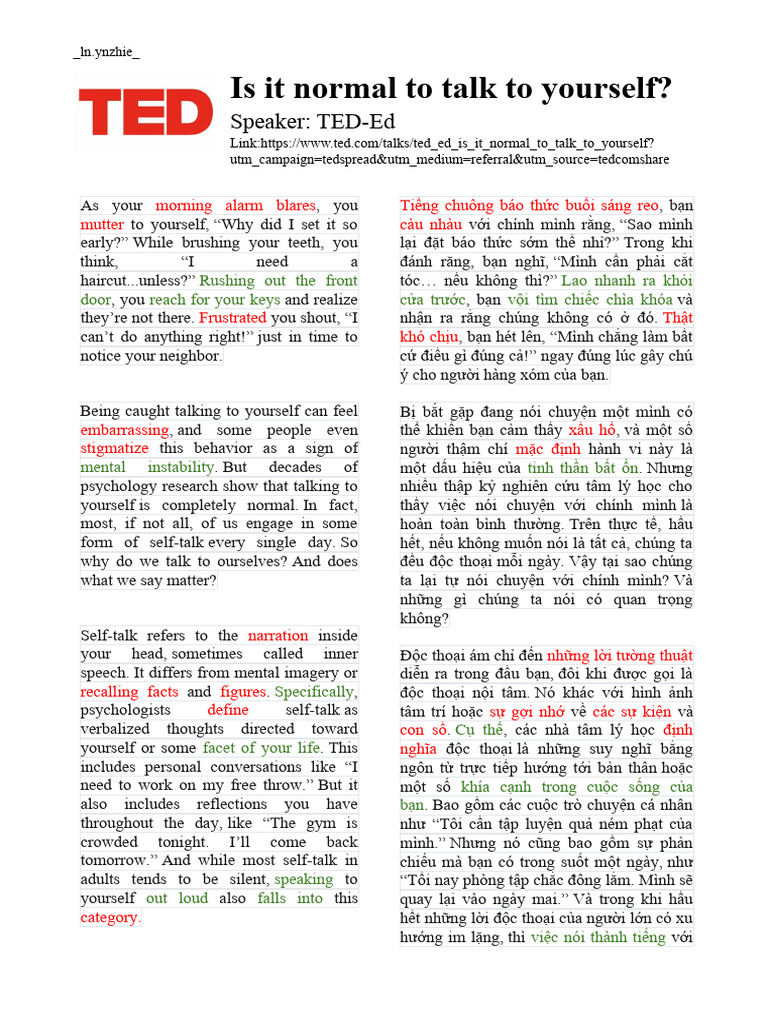 Is It Normal To Talk To Yourself?: Speaker: TED-Ed | PDF