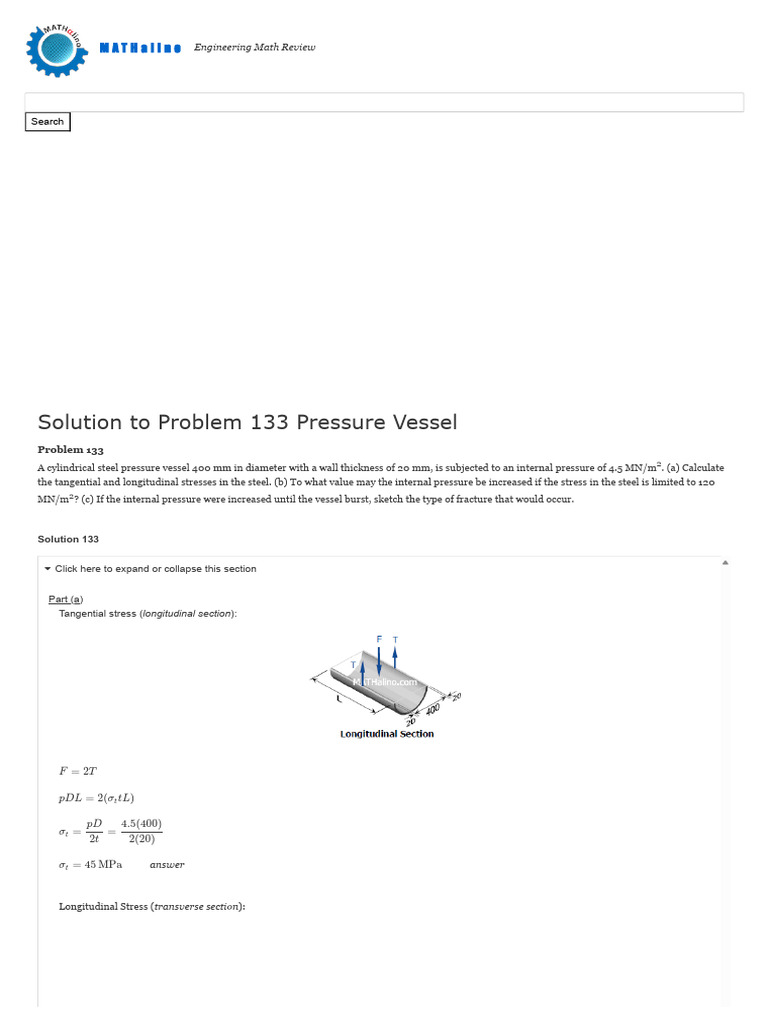 Solution To Problem 133 Pressure Vessel - MATHalino | PDF | Stress ...