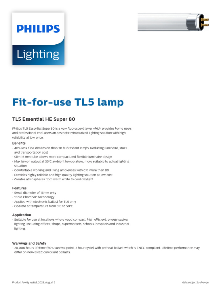 Philips TL5 Essential HE Super 80 Lamp | PDF | Lighting | Vacuum Tube