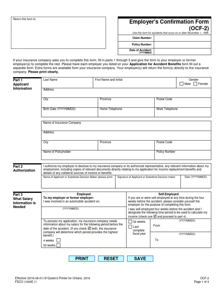 OCF-2 Employer's Confirmation Form | PDF | Insurance | Employment