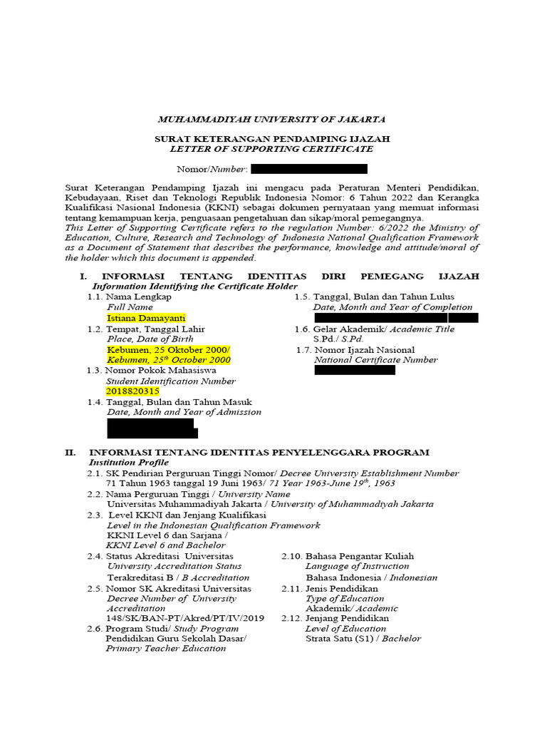 Contoh SKPI PGSD | PDF