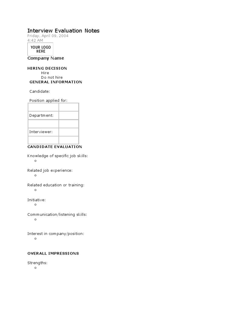 Interview Evaluation Template | PDF | Cognitive Science | Applied ...
