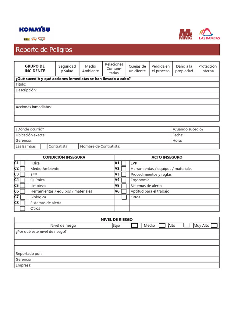 Formato Reporte de Peligros MMG - 18 Rev.3 | PDF