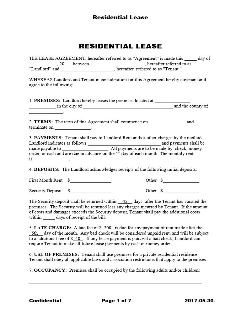 Residential Lease Agreement Template | PDF | Leasehold Estate | Lease