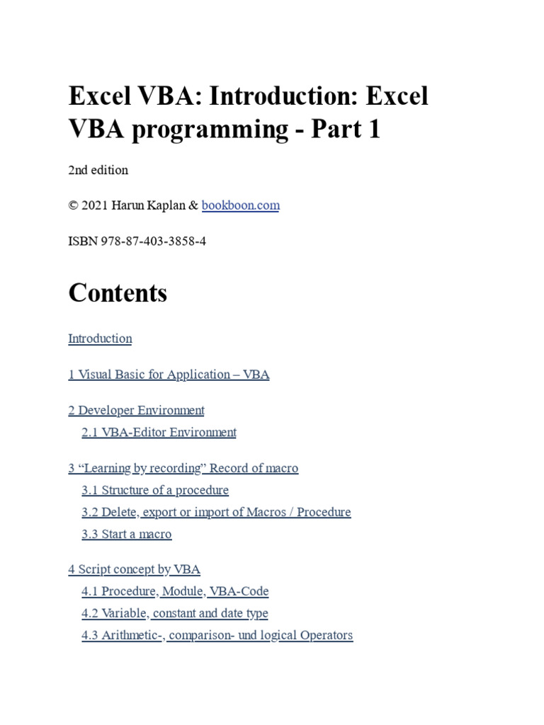 Excel Vb A Introduction Pdf Microsoft Excel Visual Basic For