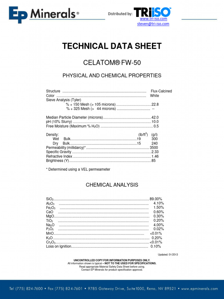 EP Minerals Celatom FW 50 TDS | PDF | Materials Science | Materials