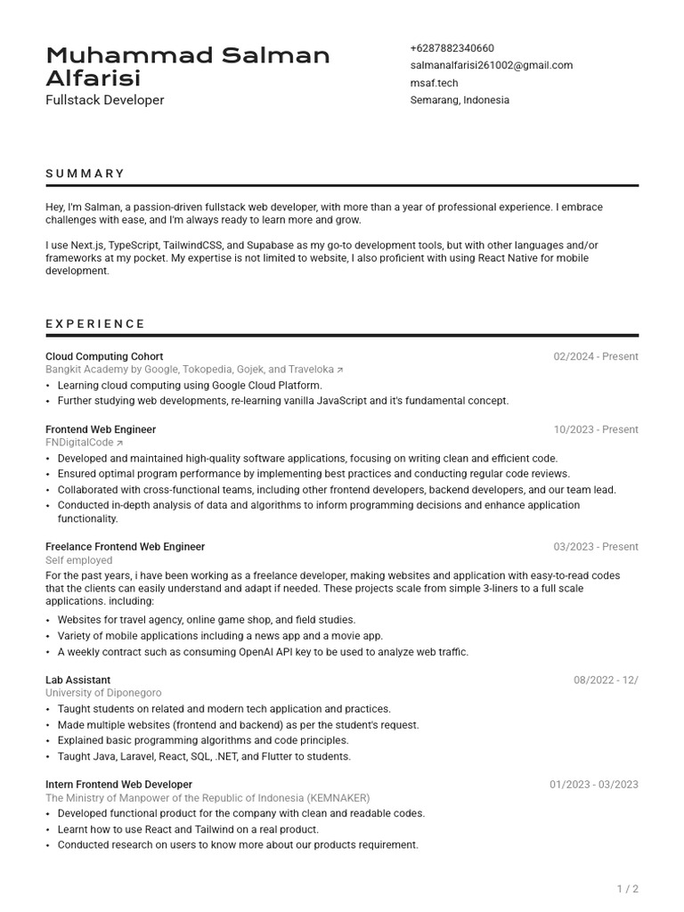 Fullstack Developer - Resume | PDF | Application Software | Cloud Computing