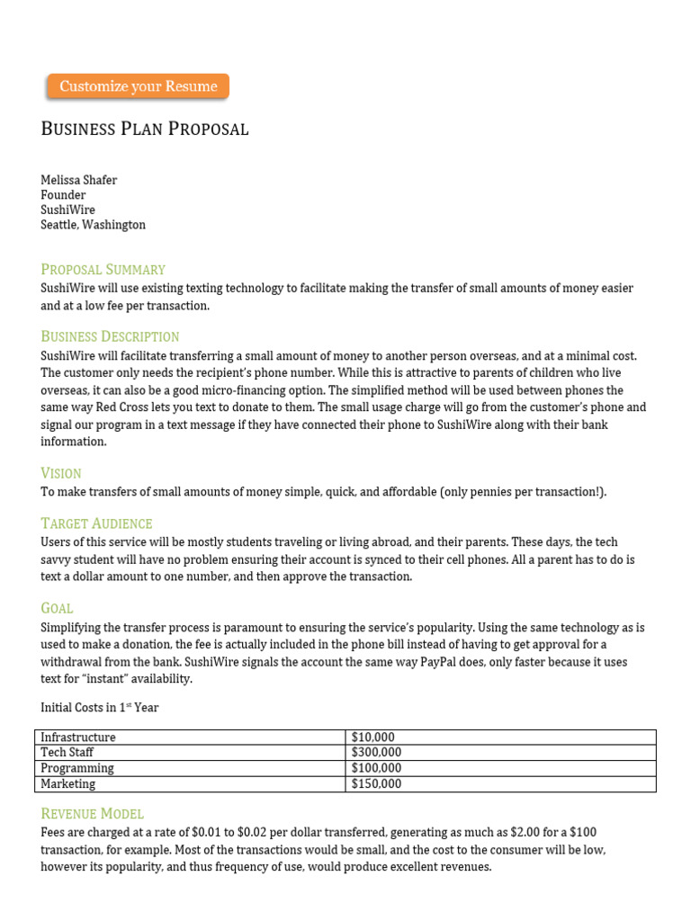 Business Plan Proposal | PDF | Copyright | Fee