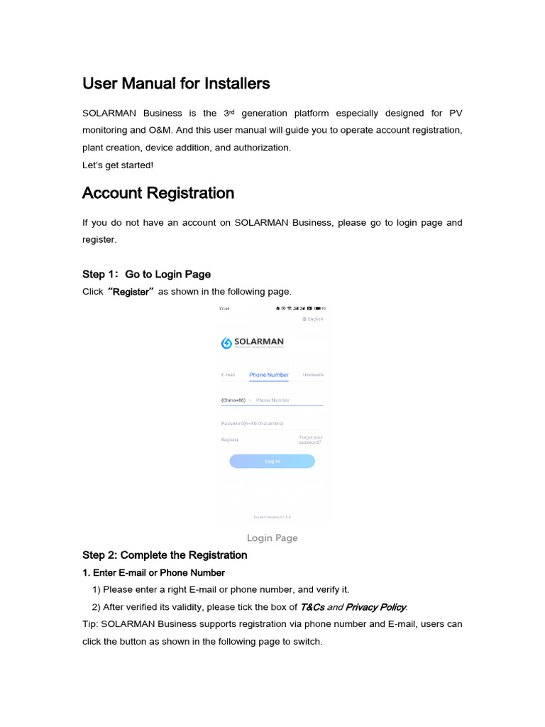 Solarman Business APP User Manual | PDF | Login | Cyberspace