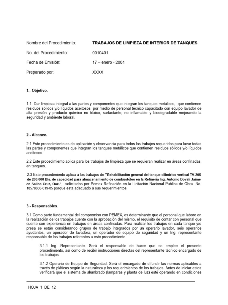 Proded. Limpieza Interior de Tanques | PDF | Bomba | Agua