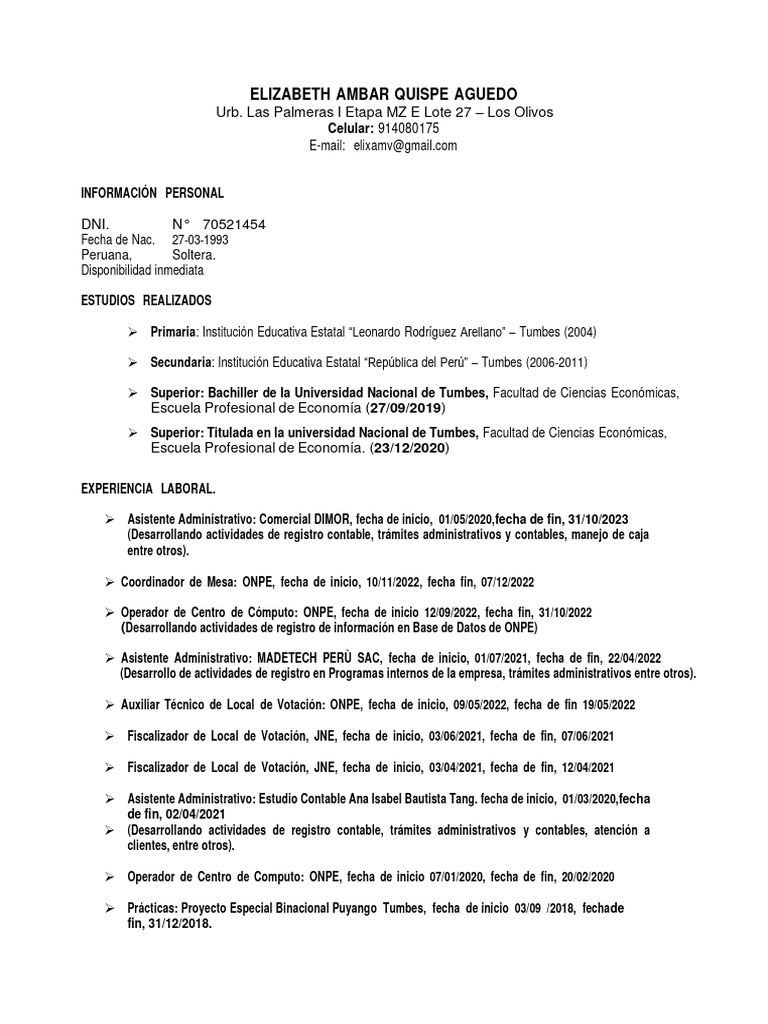 CV Ambar | PDF | Perú | Documento de identidad