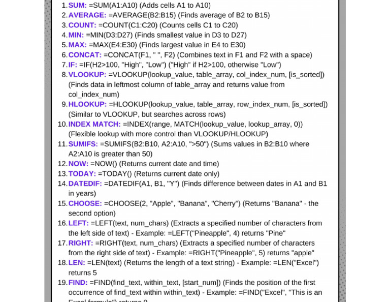 20 Excel Formulas For IT Professionals | PDF