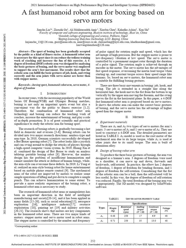 A Fast Humanoid Robot Arm For Boxing Based On Servo Motors | PDF ...