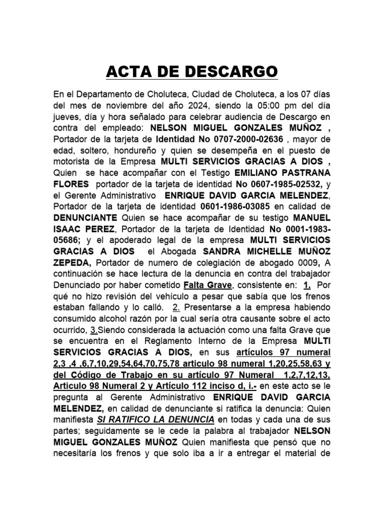 Acta de Descargo | PDF | Derecho