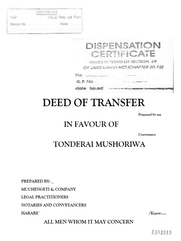 Title Deed Transfer for Harare Property | PDF | Deed | Conveyancing