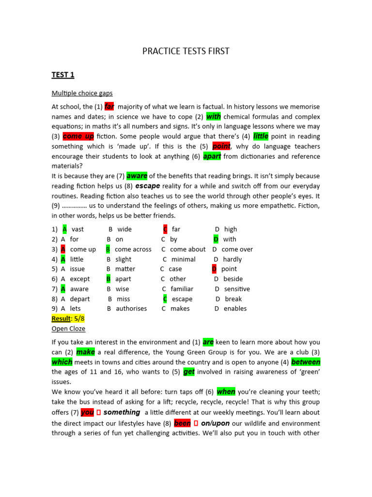 English Practice Tests First | PDF | Multiple Choice