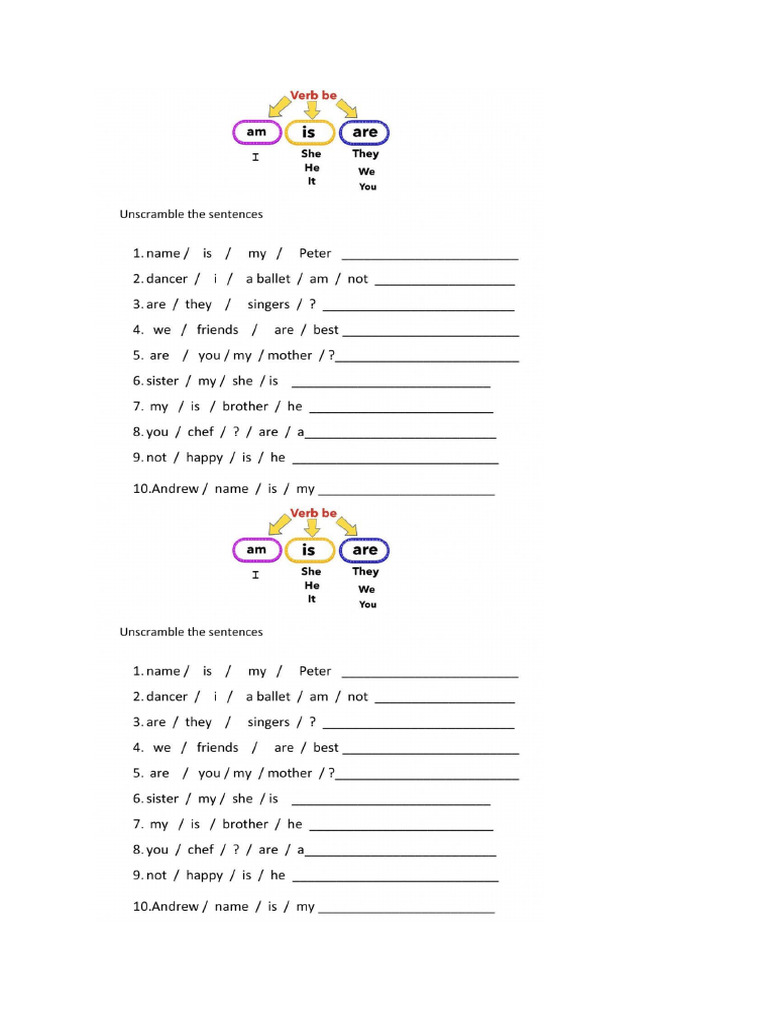 Verb To Be Sentence Formation | PDF
