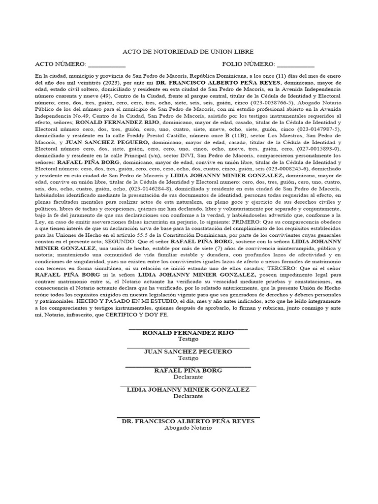 Acta de Unión Libre | PDF | Documento de identidad | Asociación doméstica