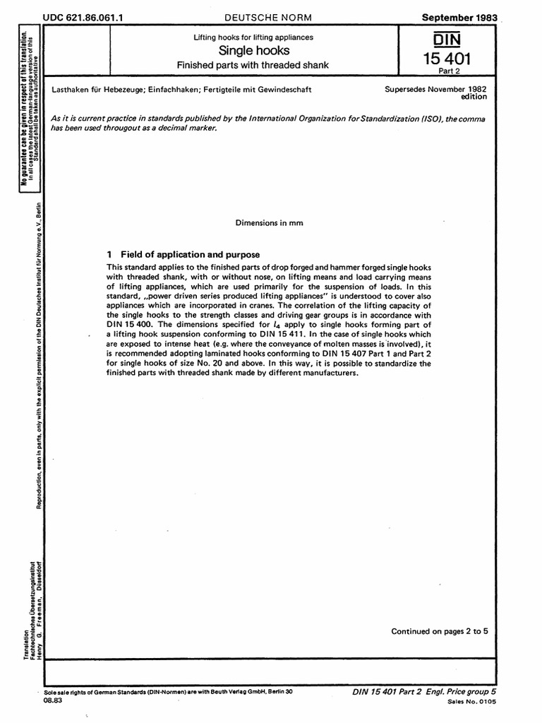 DIN 15401-2 - 1983 - Gancho Haste | PDF