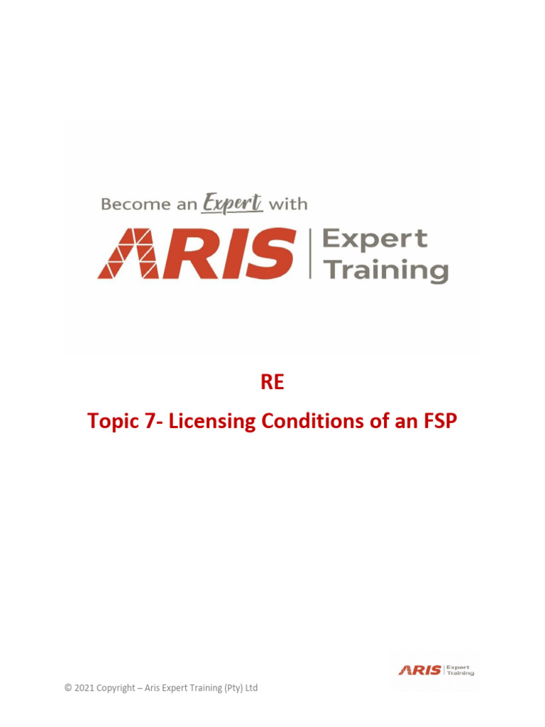 RE 1 Topic 7 - Licensing Conditions of An FSP | PDF | License ...