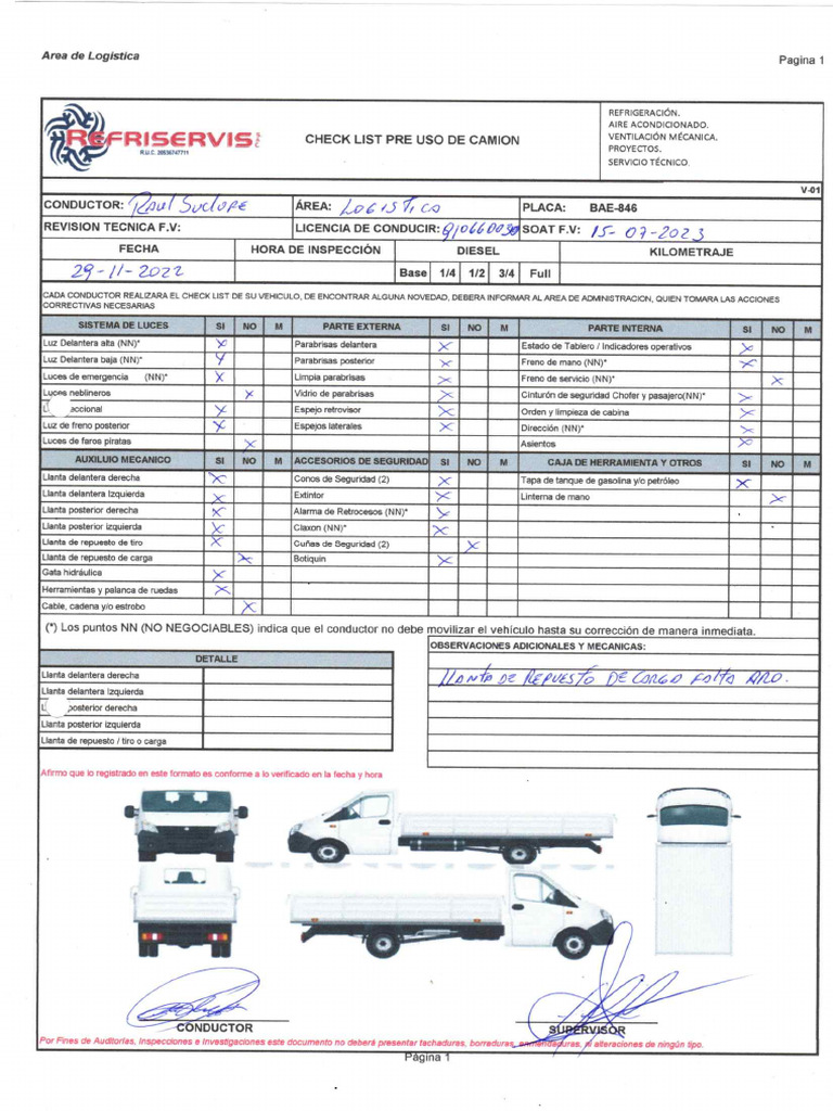 CHECK LIST - Camion | PDF