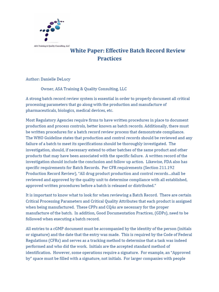 DeLucy White Paper Batch Records | PDF | Business | Finance & Money ...