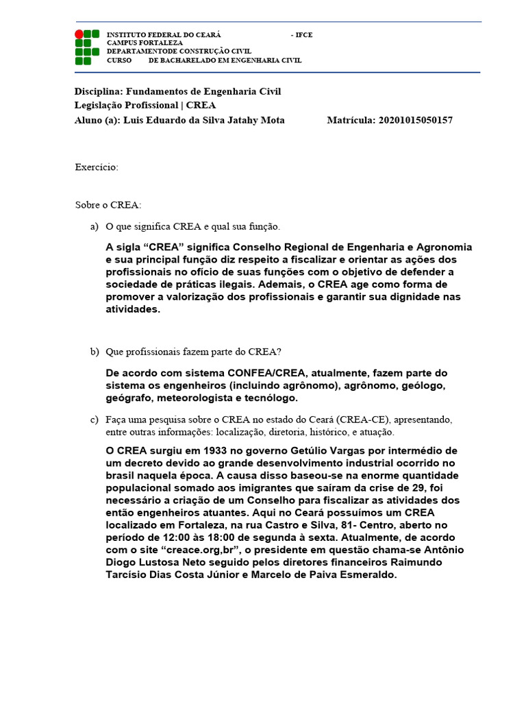 Funções e História do CREA no Ceará | PDF | Tecnologia e Engenharia