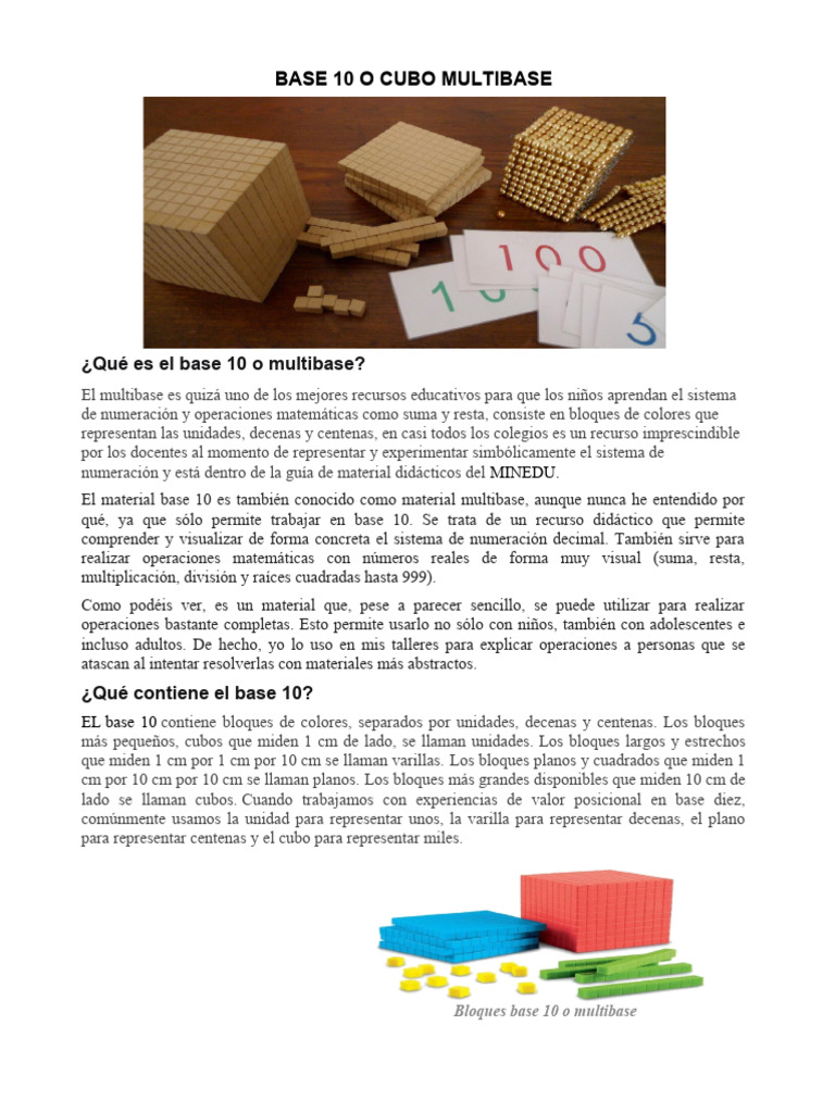 Material Didáctico Base 10 para Niños | PDF | División (Matemáticas ...