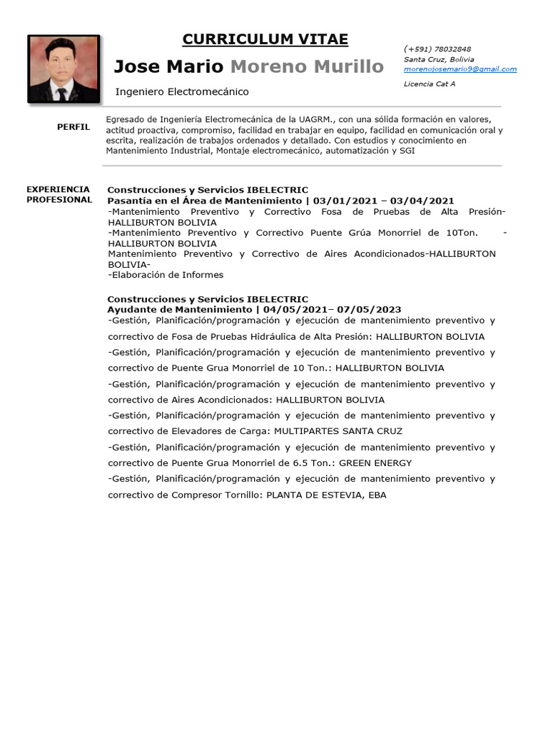 Moreno Murillo Jose Mario CV | PDF | Ingeniería