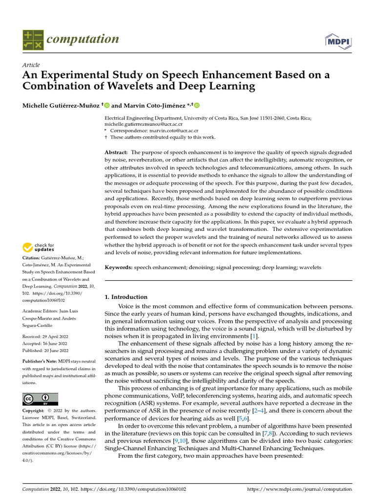 An Experimental Study On Speech Enhancement Based On A Combination of Wavelets and Deep Learning ...