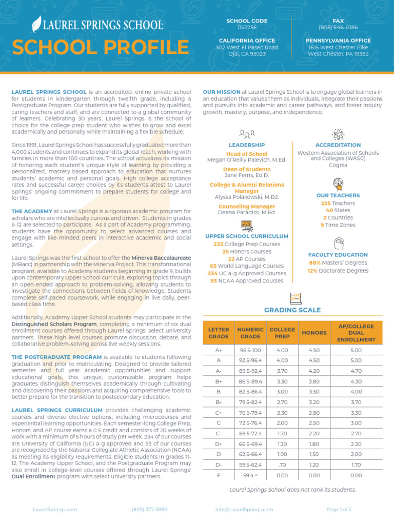 Laurel Springs School Profile 2020 2021 Final | PDF | Curriculum ...