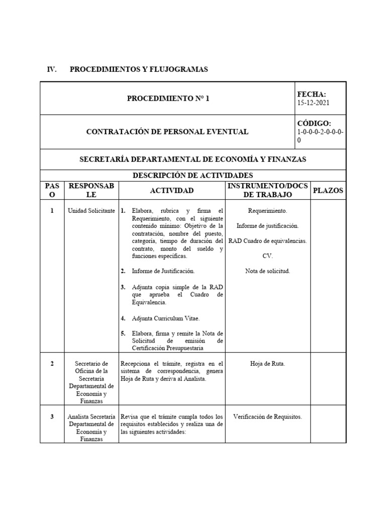 Proc 1 Contratacion Personal Eventual | PDF | Presupuesto
