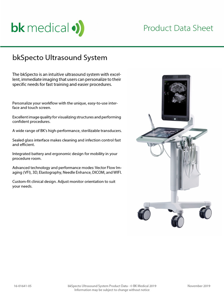 BK Specto Product Data Sheet | PDF | Medical Ultrasound | Medical ...