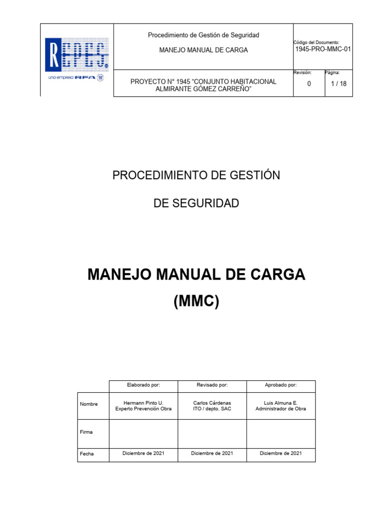 PGS-06 Programa Manejo Manual de Carga MMC | PDF | Riesgo | Evaluación de riesgos