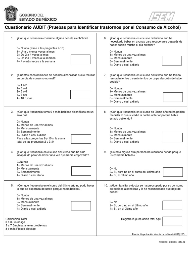 Cuestionario Audit Pdf Salud Y Bienestar Estilo De Vida