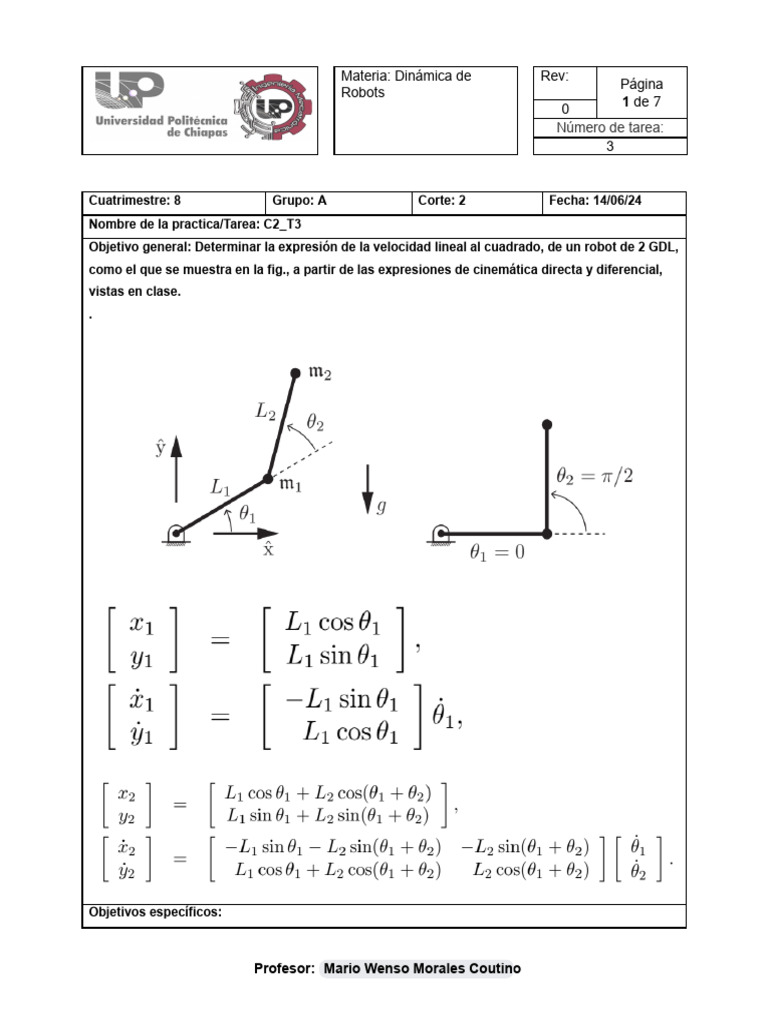 Cinemática Directa y Diferencial de Un Robot de 2GDL | PDF | Mecanica clasica | Física teórica