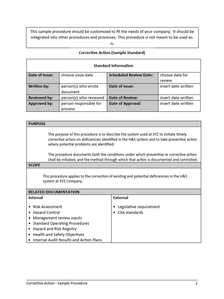 Corrective Action Sample Only | PDF | Risk | Occupational Safety And Health