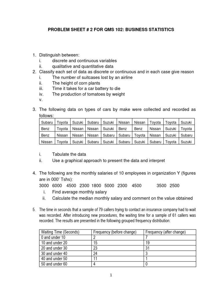 Problem Sheet # 2 | PDF | Statistical Analysis | Teaching Mathematics