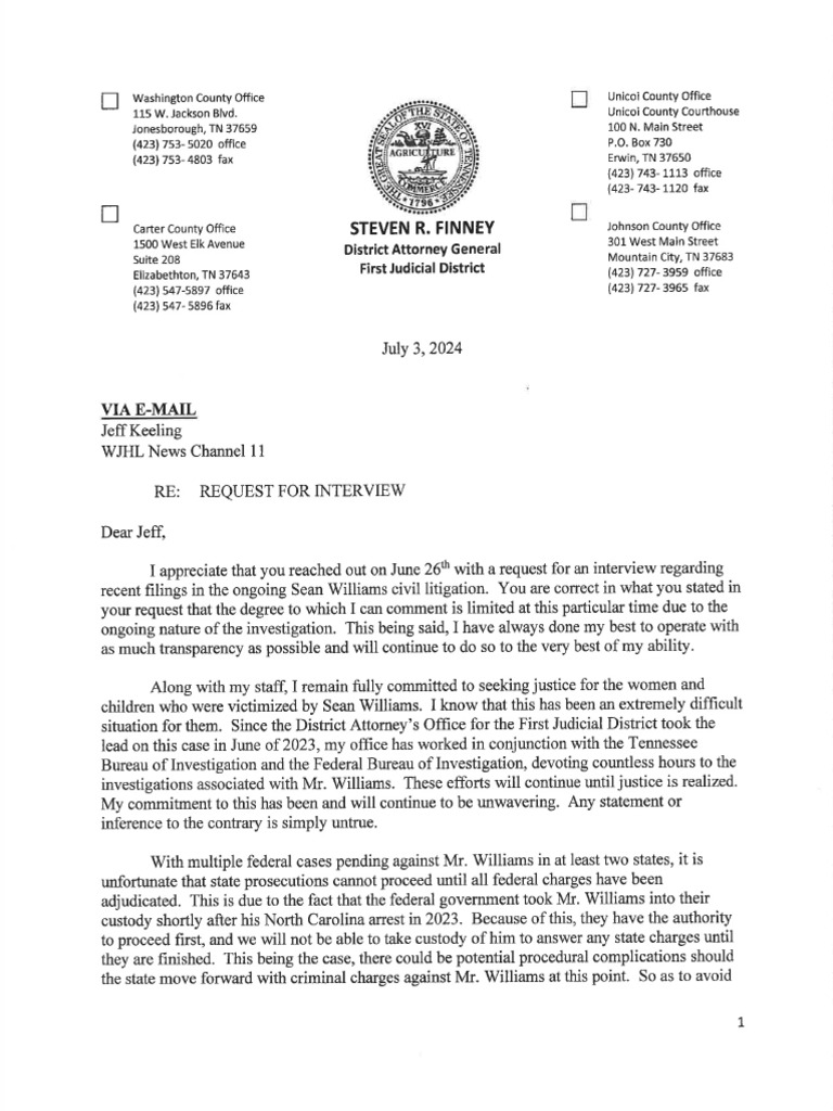 Steve Finney Letter To WJHL | PDF