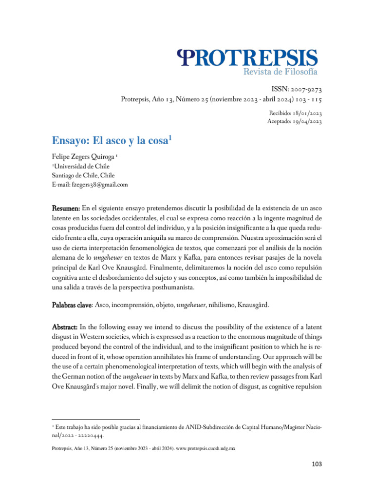 Ensayo El Asco Y La Cosa | PDF | Immanuel Kant | Asco