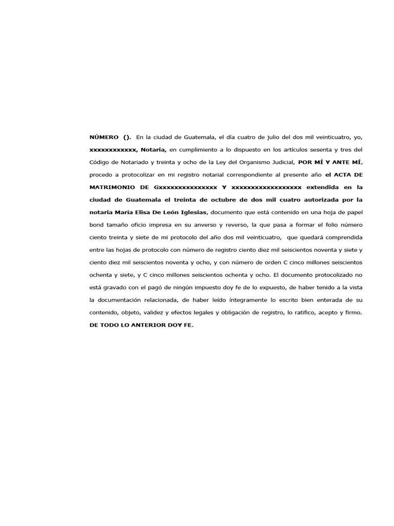 Protocolización Acta de Matrimonio | PDF | Derecho Civil (Common Law) | Ley común