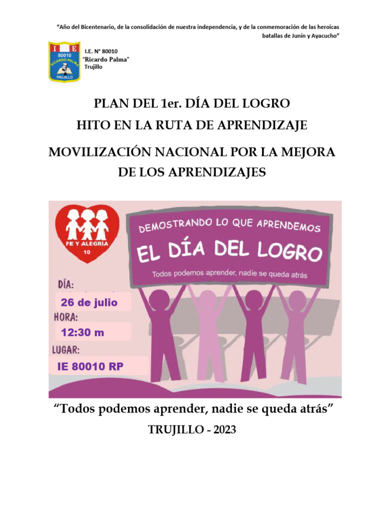 Plan I Dia Del Logro 2024 | PDF | Educación primaria | Enseñando