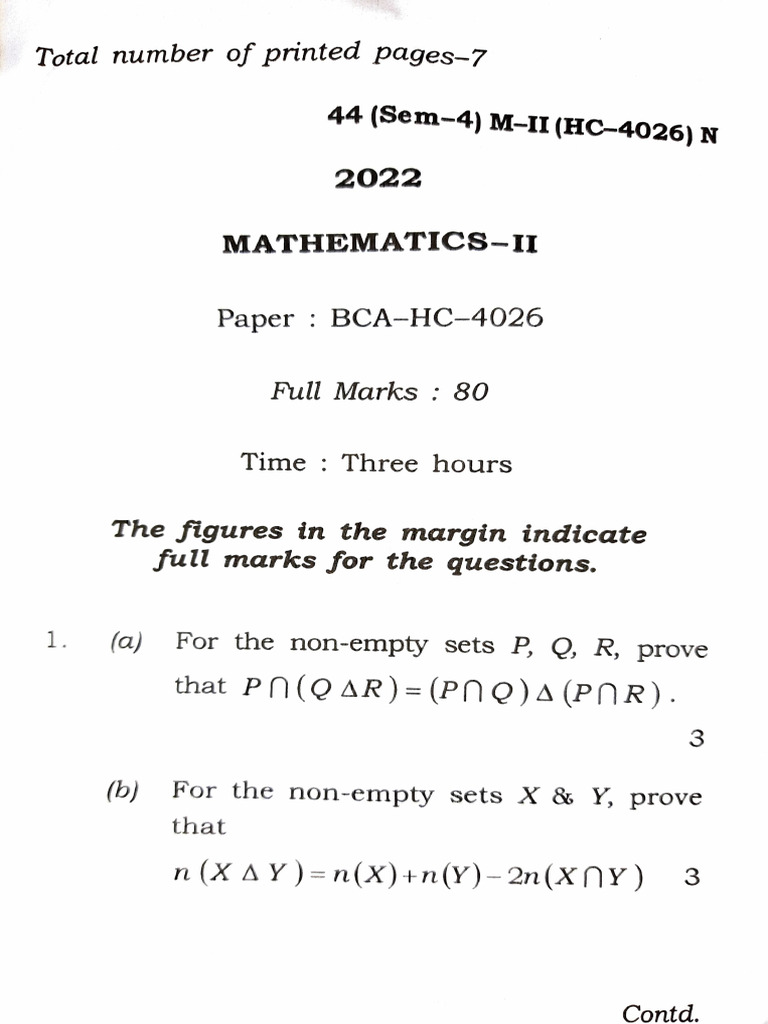 Mathematics-II BCA Exam Paper 2022 | PDF | Vector Space | Linear Subspace