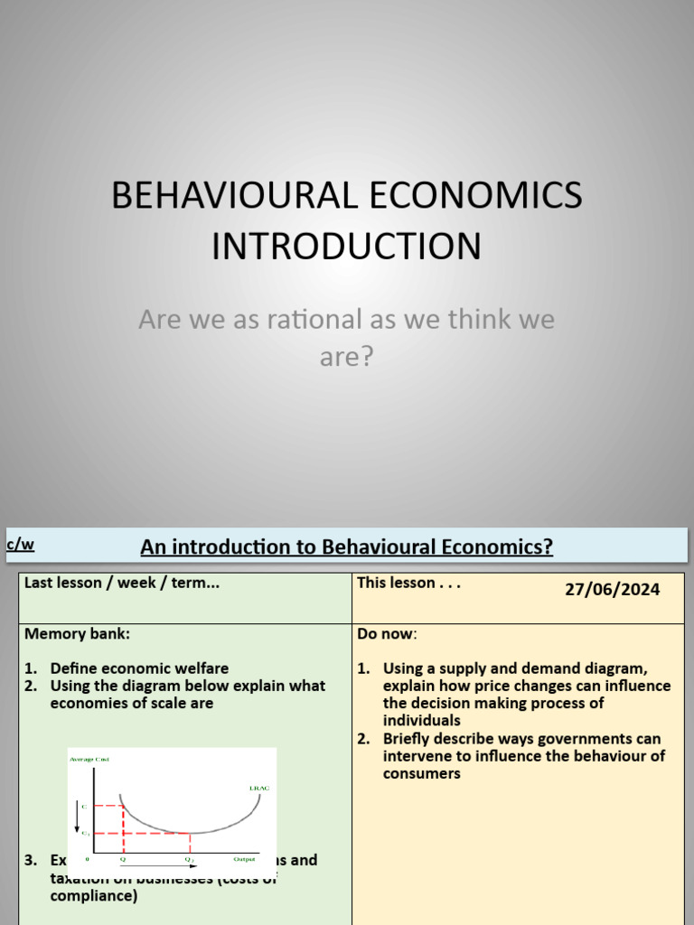 Behavioural Economics Introduction | PDF | Economics | Motivation