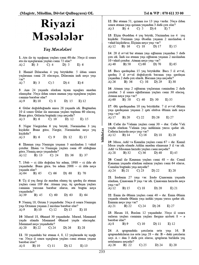 Məntiq. Riyazi MƏSƏLƏLƏR | PDF