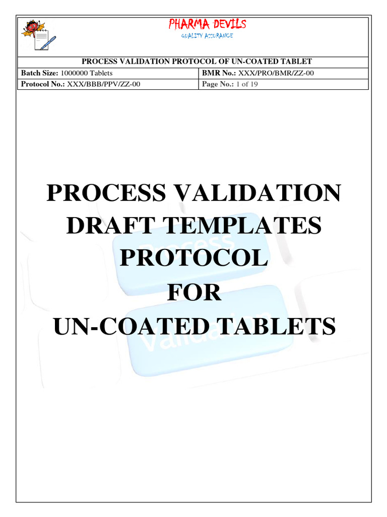 Process Validation Protocol Uncoated Tablets | PDF | Tablet (Pharmacy)