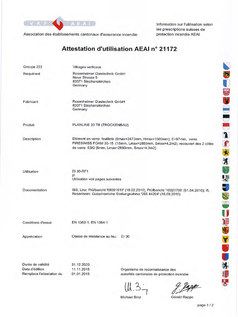 AEAI-attestation No. 21172 - Planline - 30 - Placo | PDF