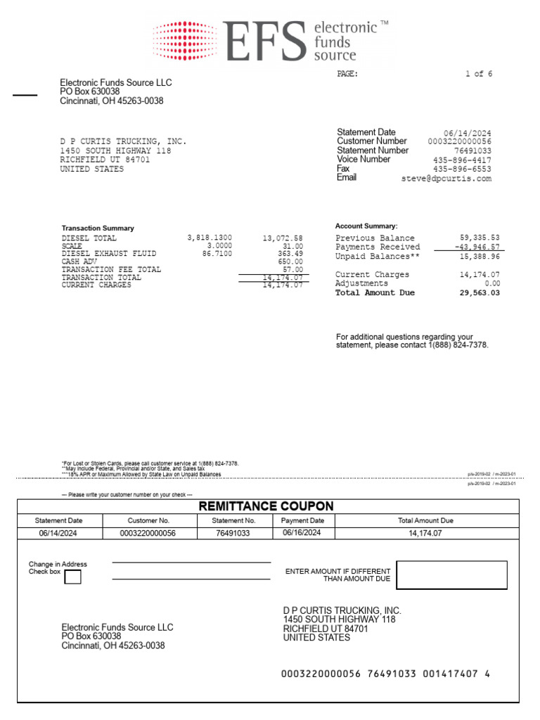 EFS_Statement_2024-06-14 | PDF | Diesel Fuel | Cheque