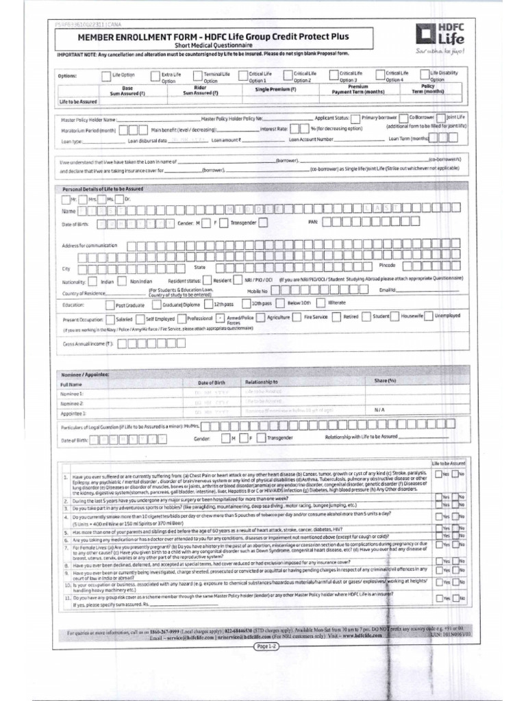 Member Enrollment Form SMQ Sample-1 | PDF