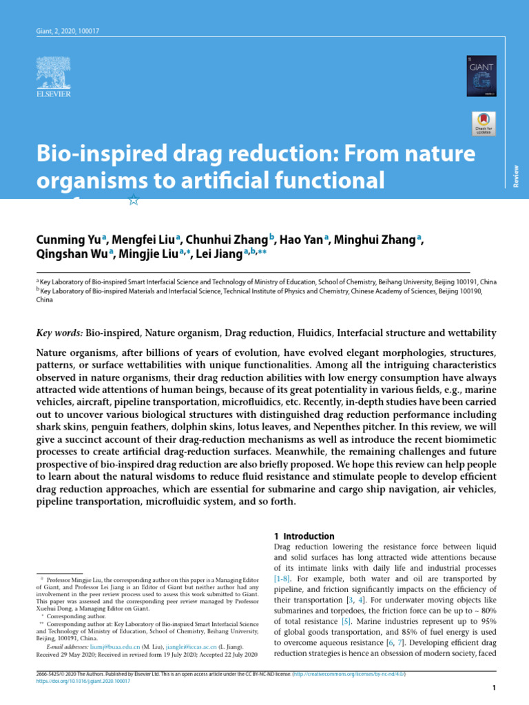 Bio-Inspired Drag Reduction | PDF | Drag (Physics) | Fluid Dynamics
